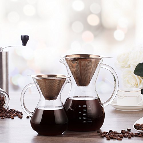 GVODE Glass Pour Over Coffee Maker, 400ml/14oz Double-Layer Stainless Steel Filter, Glass Coffee Pot, Ounce Hand Manual Coffee Dripper