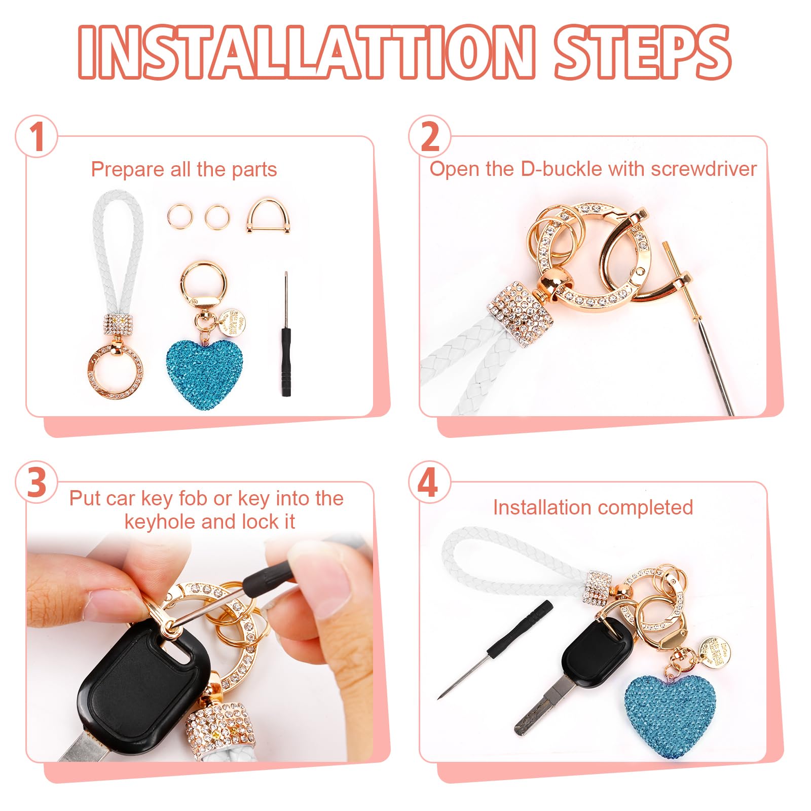 Car Keychain for Women with Rhinestone Heart Shape Bling Girl Cute Keychain for Christmas,Personalized Gift(A-Blue)