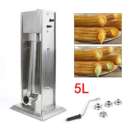 5L Commercial Manual Churros Maker Machine Stainless Steel Latin Fruit Machine with 4 Nozzles Heavy Duty Churros Machine