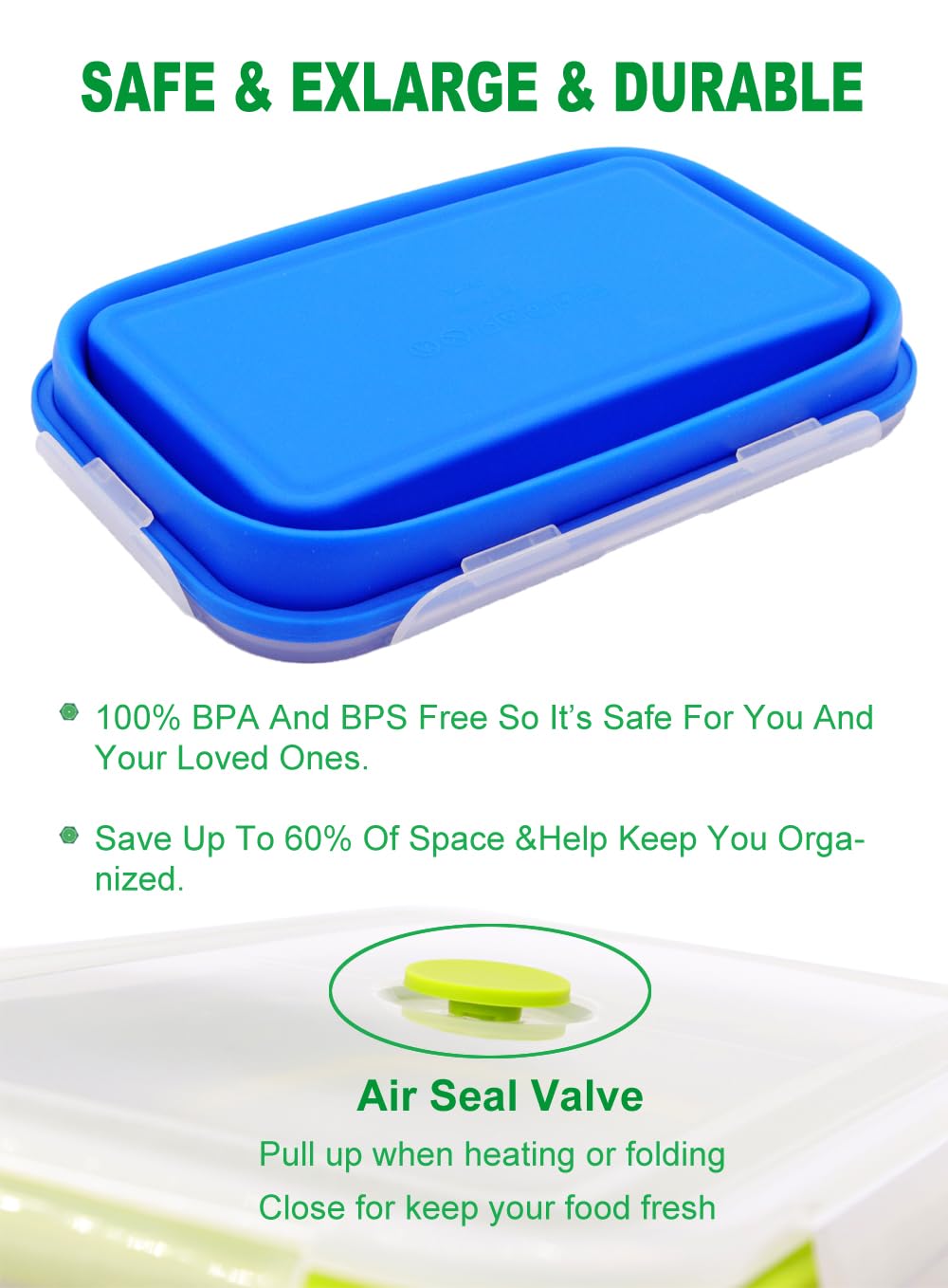 FUSMYE Set of 2 Extra Large Collapsible Silicone Food Storage Containers With Lids,82.8oz + 60.2oz Meal Box For Kitchen,Big Bento Lunch Boxes, Microwave,Dishwasher and Freezer Safe For Camping