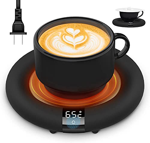 Coffee Mug Warmer, 2022 EasyAcc Coffee Warmer for Desk [with Silicon Cup Lid] Smart Mug Warmer Auto Shut Off, 3 Temp Setting to 167℉, Touch Switch, LED Display Cup Warmer for Office Home -Coffee Gift