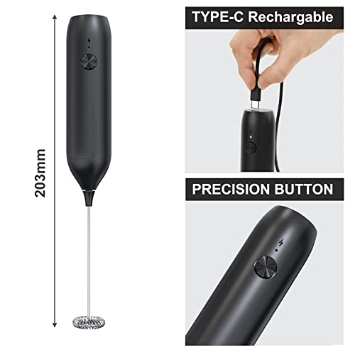 Influtto Powerful Handheld USB Rechargeable Electric Mini Compact Milk Frother, Foam Maker,Mini Mixer and Coffee Blender Black Color