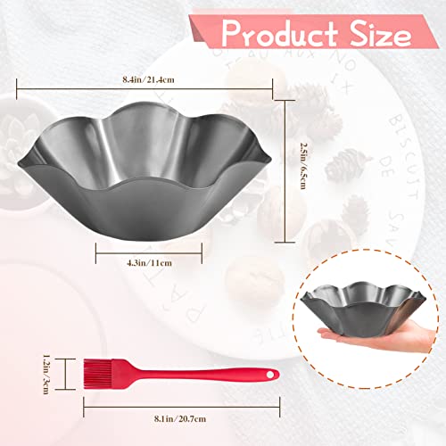 6Pcs Large-Nonstick Tortilla Shell Maker, DSVENROLY 8.4-inch Taco Salad Bowl Pans Makers Set with Silicone Gloves & Basting Brush, Carbon Steel Fluted Tortilla Shell Pan Baking Molds for Kitchen