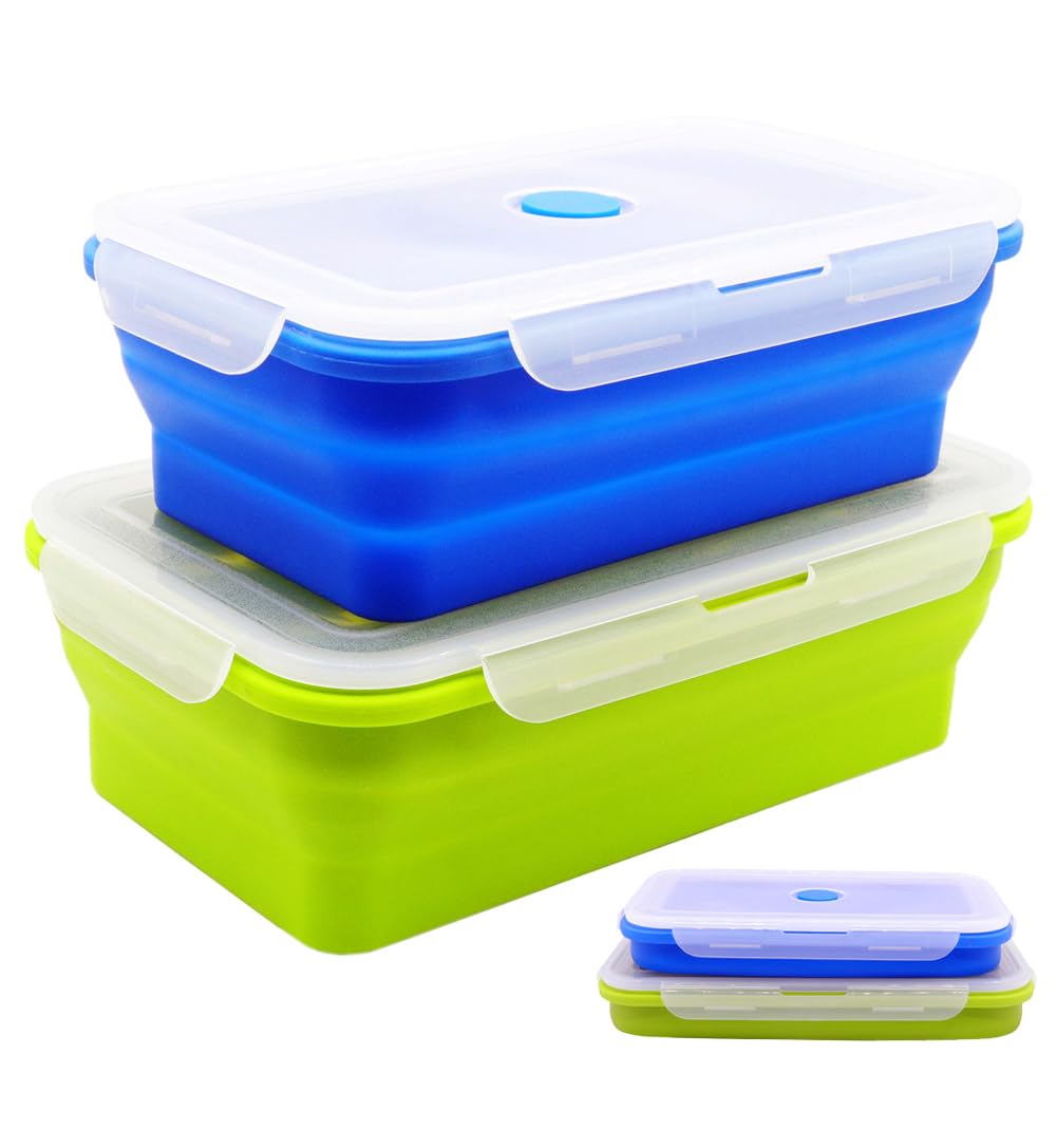 FUSMYE Set of 2 Extra Large Collapsible Silicone Food Storage Containers With Lids,82.8oz + 60.2oz Meal Box For Kitchen,Big Bento Lunch Boxes, Microwave,Dishwasher and Freezer Safe For Camping