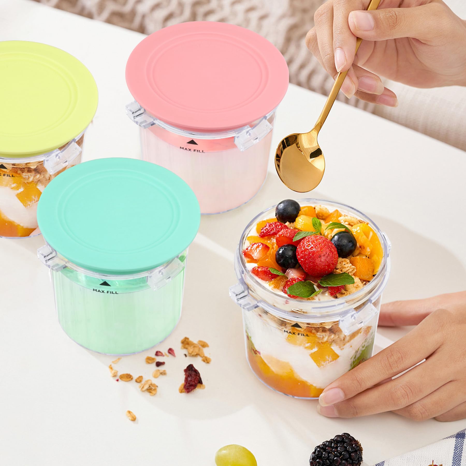 VanlonPro Pints and Lids Replacement for Ninja CREAMi Breeze Containers - 4 Pack, 16oz Cups Compatible with NC200 NC201 NC201Q CN205A NC100 NC101 Series Ninja Creamy Breeze Ice Cream Maker, BPA Free