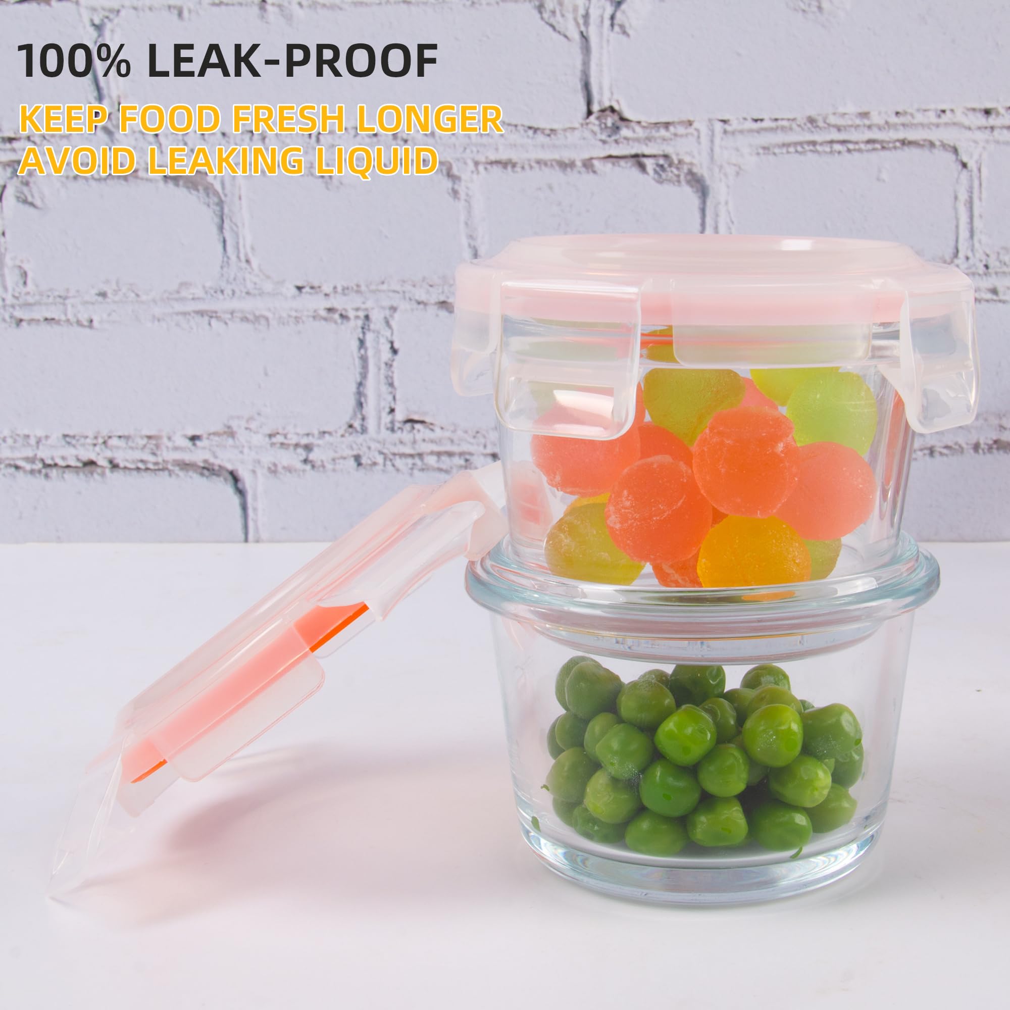 24 Pack Small Glass Containers with Airtight Lids, Food Storage Containers with 6 Color Lids, Glass Food Jars for Snacks, Fruit & Veggie Puree, 4oz
