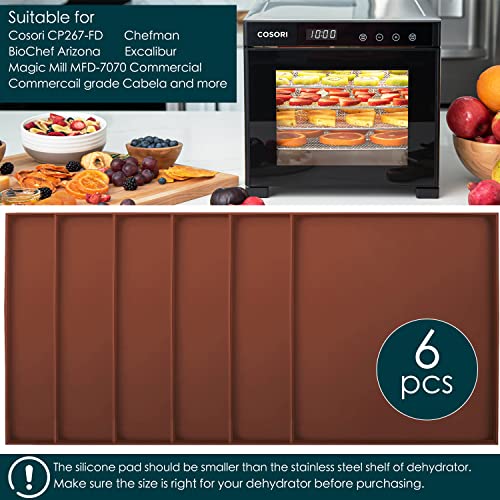 6PCS Silicone Dehydrator Mats with Edge NonStick Square Dehydrator Trays for Cosori CP267-FD,High Temperature Resistance Reusable for Meat Vegetables Fruit Food