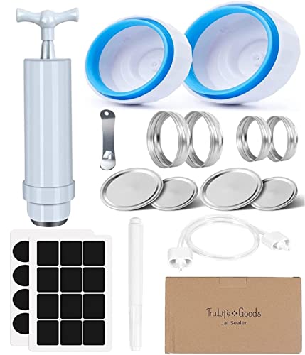 TruLife Goods Jar Vacuum Sealer for Wide & Regular Mouth Jars, Mason Jar Sealer Kit with Accessory Hose for FoodSaver, Manual Vacuum Pump, Lid Opener, Labels and Chalk Pen