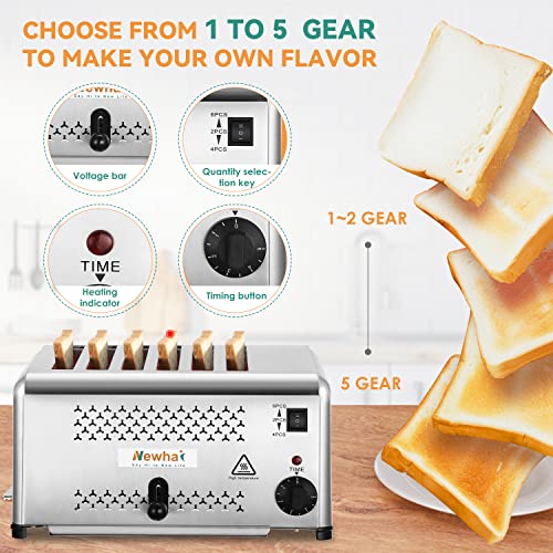 Newhai Commercial Toaster Bread Baking Machine 6 Slices 0.6 Inch Slot for Restaurant 110V