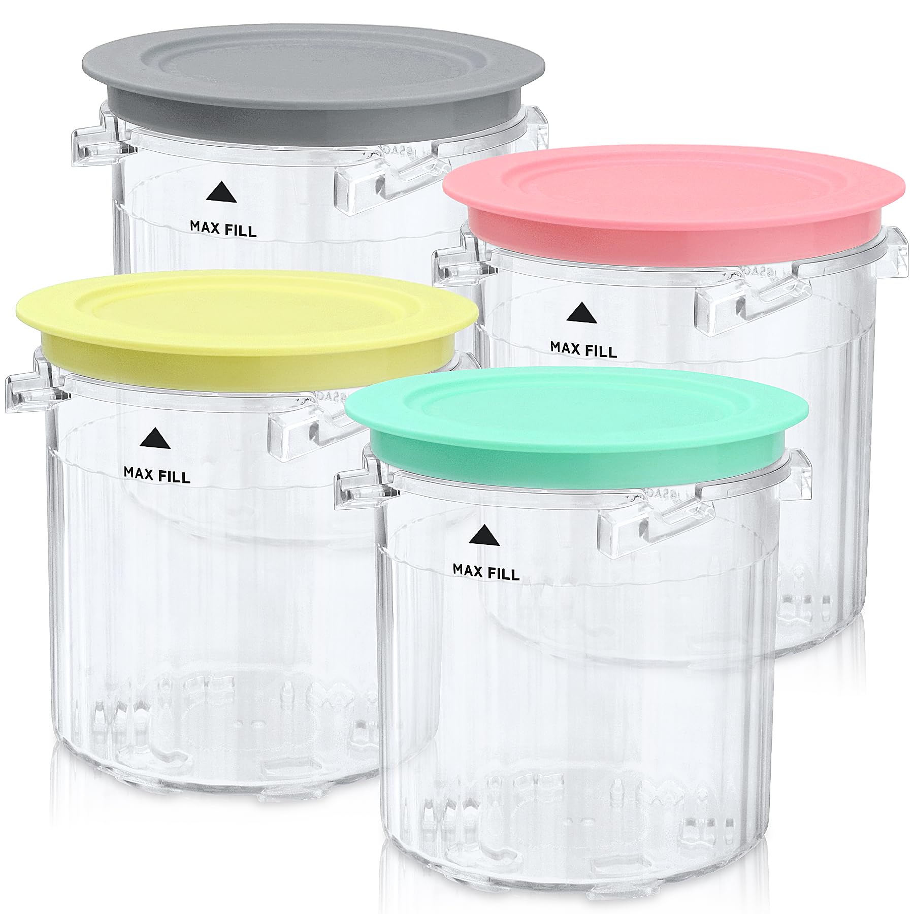 VanlonPro Pints and Lids Replacement for Ninja CREAMi Breeze Containers - 4 Pack, 16oz Cups Compatible with NC200 NC201 NC201Q CN205A NC100 NC101 Series Ninja Creamy Breeze Ice Cream Maker, BPA Free