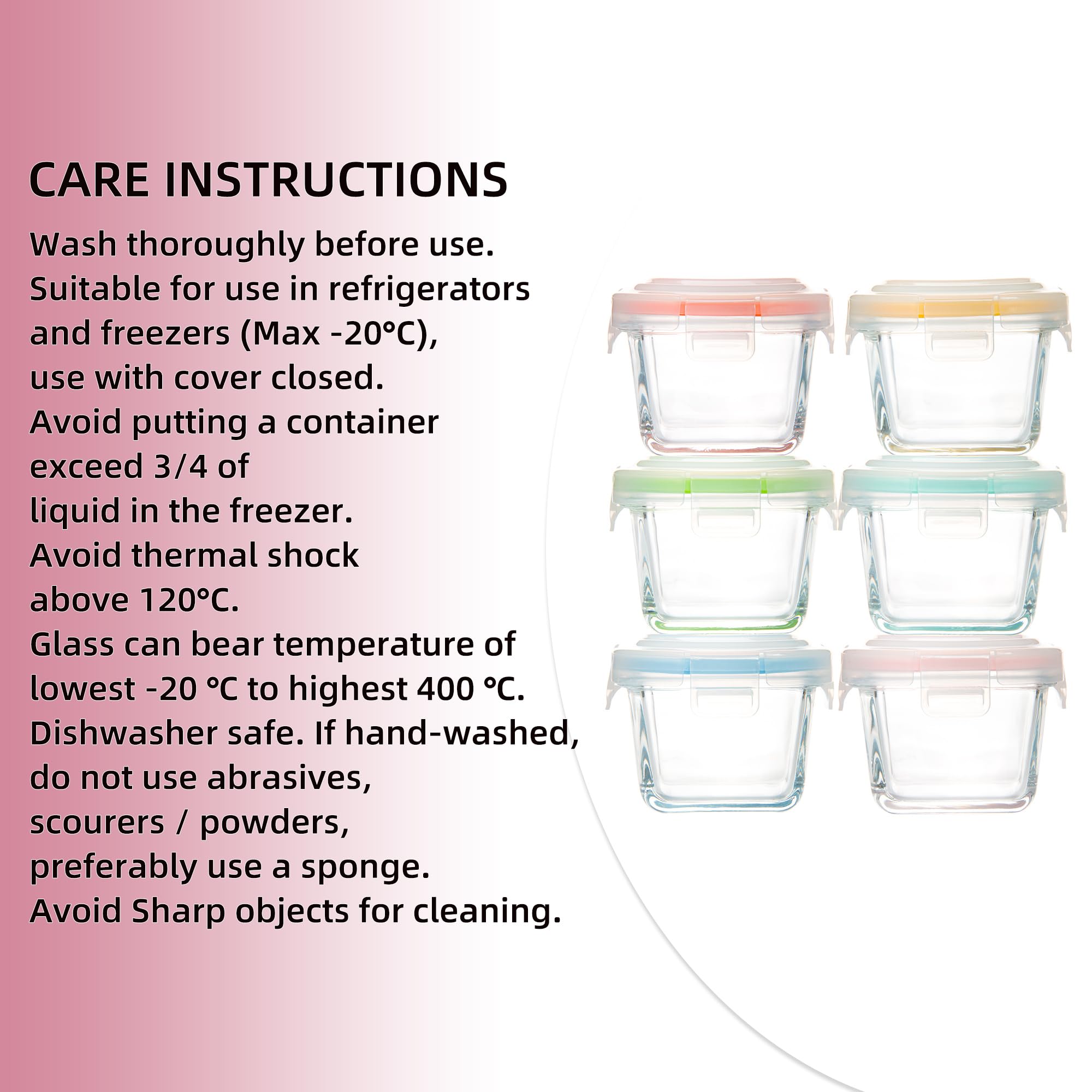 24 Pack Small Glass Containers with Airtight Lids, Food Storage Containers with 6 Color Lids, Glass Food Jars for Snacks, Fruit & Veggie Puree, 4oz