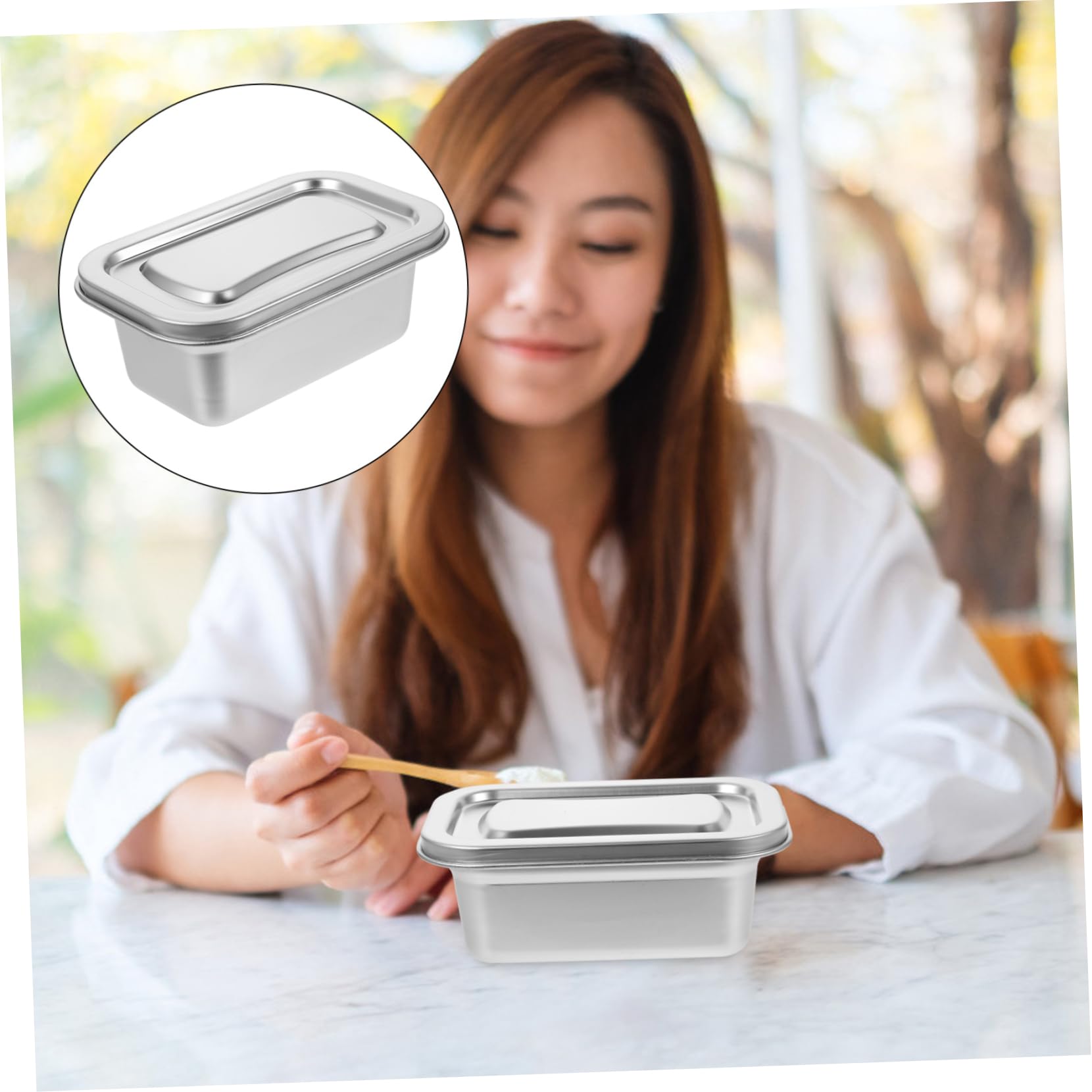 OUNONA 3pcs Ice Cream Box Stainless Steel Refrigerator Round Container with Lid Freezer Container Empty Ice Cream Containers Refrigerator Food Storage Bin Household Storage Box, 17X11X7CM, Silver