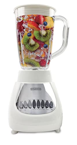 Dominion D4001WP Countertop Blender with 48oz Plastic Jar, 10-Speed Settings, Pulse Function, Sharp Stainless Steel Blade, White