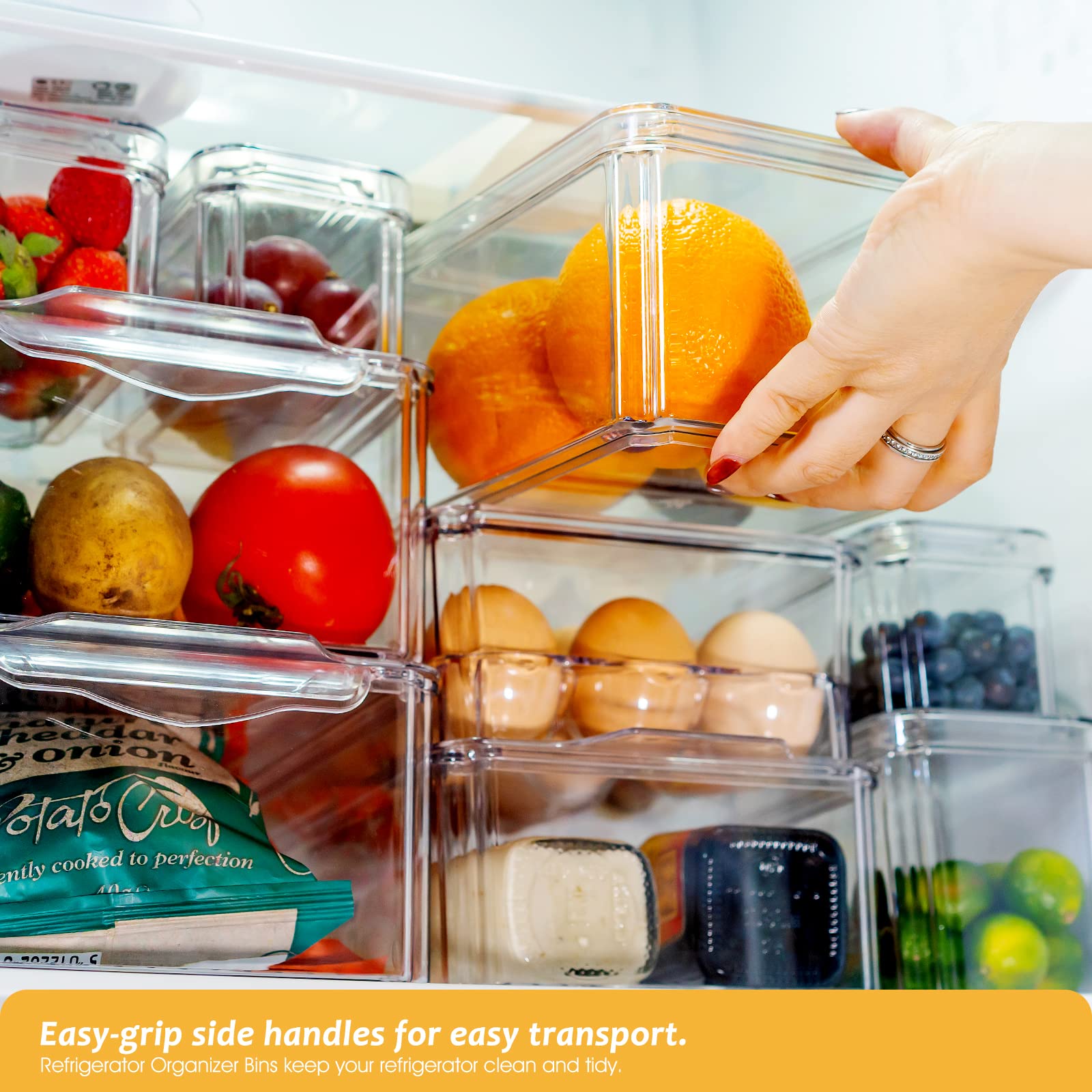 Zvonema ZNM Refrigerator Organizer Bins, 13 Pack Stackable Plastic Fridge Organizers, Storage Clear Bin with Handle for Kitchen, Freezer, Cabinet, Countertops Organization - BPA Free