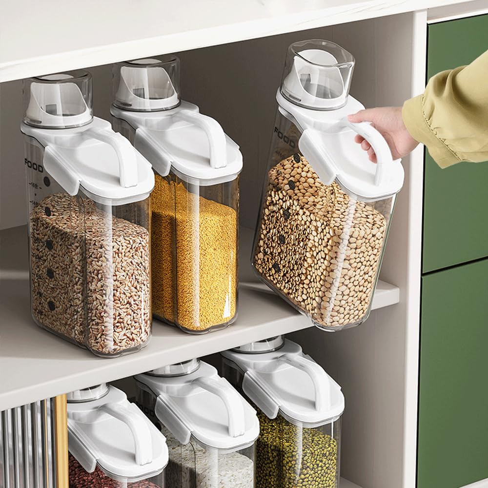 WINIAER Airtight Rice Storage Container with Measuring Cup, 3 to 5 lbs Cereal Dry Food Containers Dispenser, Pet Dog Cat Food Container Box, BPA Free Clear Plastic Containers