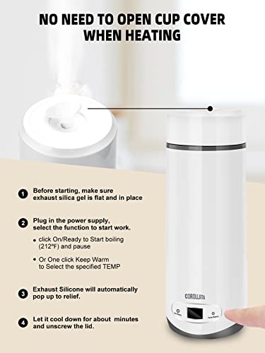 Portable Electric Kettle, Inbuilt & Hidden Cord Upgrade, Travel Electric Water Boiler w/ Current Display, 8 Preset TEMP, Small Capacity Instant Brewing for Tea, Coffee, Milk, On The Go (11.8 Oz)