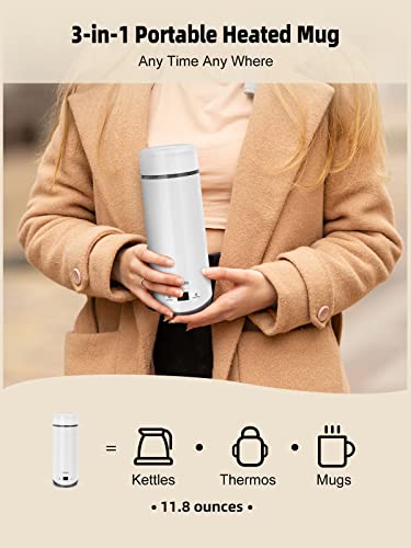 Portable Electric Kettle, Inbuilt & Hidden Cord Upgrade, Travel Electric Water Boiler w/ Current Display, 8 Preset TEMP, Small Capacity Instant Brewing for Tea, Coffee, Milk, On The Go (11.8 Oz)