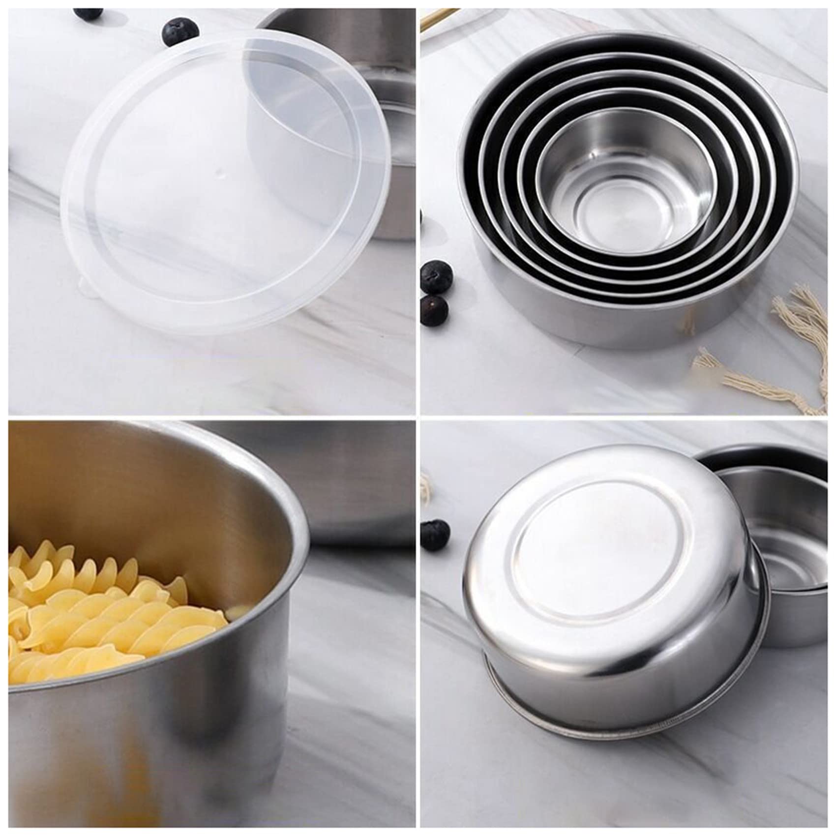 ALOEU Stainless Steel Food Storage Lunch Box Bowls with Lids - Modern, Stackable, Dishwasher Safe - 5 Pack (10cm, 12cm, 14cm, 16cm, 18cm) - FOOD STORAGE CONTAINER