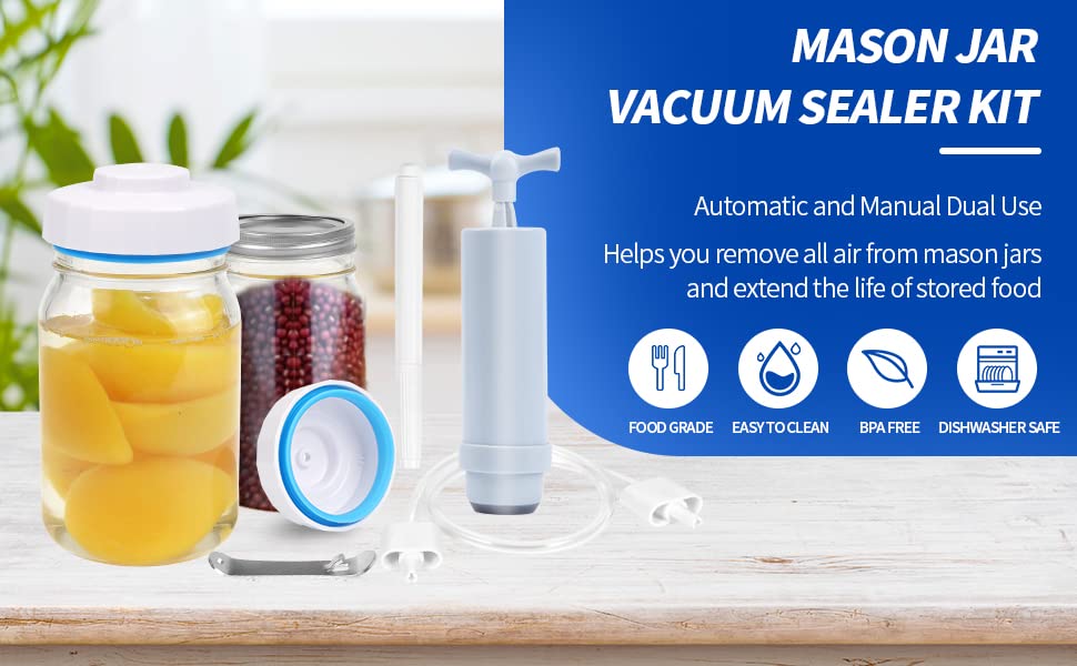 TruLife Goods Jar Vacuum Sealer for Wide & Regular Mouth Jars, Mason Jar Sealer Kit with Accessory Hose for FoodSaver, Manual Vacuum Pump, Lid Opener, Labels and Chalk Pen