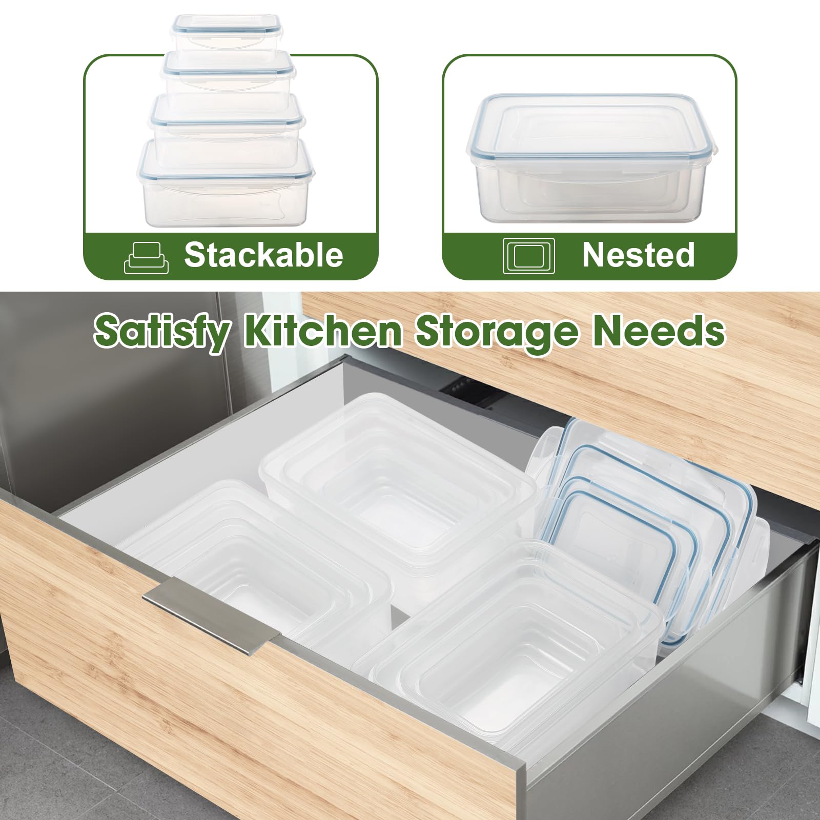 YASHE 24 PCS Airtight Food Containers with Lids(12 Lids + 12 Containers), Plastic Storage Meal Prep Container- Stackable 100% Leakproof & Microwave Organization and Storage Sets