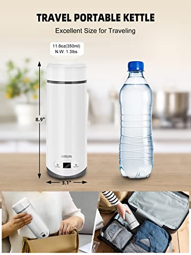 Portable Electric Kettle, Inbuilt & Hidden Cord Upgrade, Travel Electric Water Boiler w/ Current Display, 8 Preset TEMP, Small Capacity Instant Brewing for Tea, Coffee, Milk, On The Go (11.8 Oz)