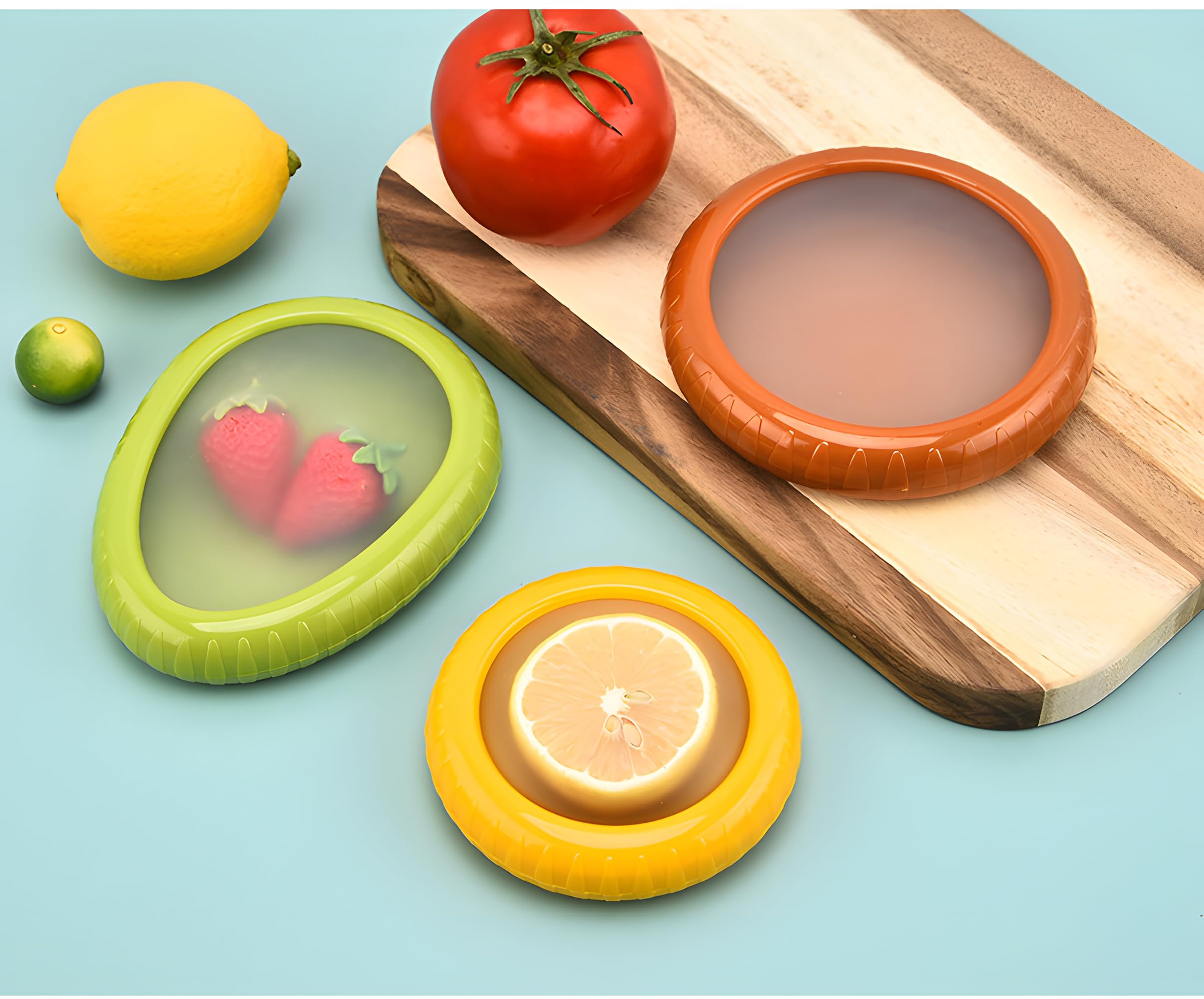 Generic 4pc Silicone Fruit And Vegetable Storage Container Set For Fridge，Avocado Silicone Saver，Tomato Storage Container，Onion Keeper，And Lemon Saver For Fridge。 (4PCS- fruit and vegetable saver)