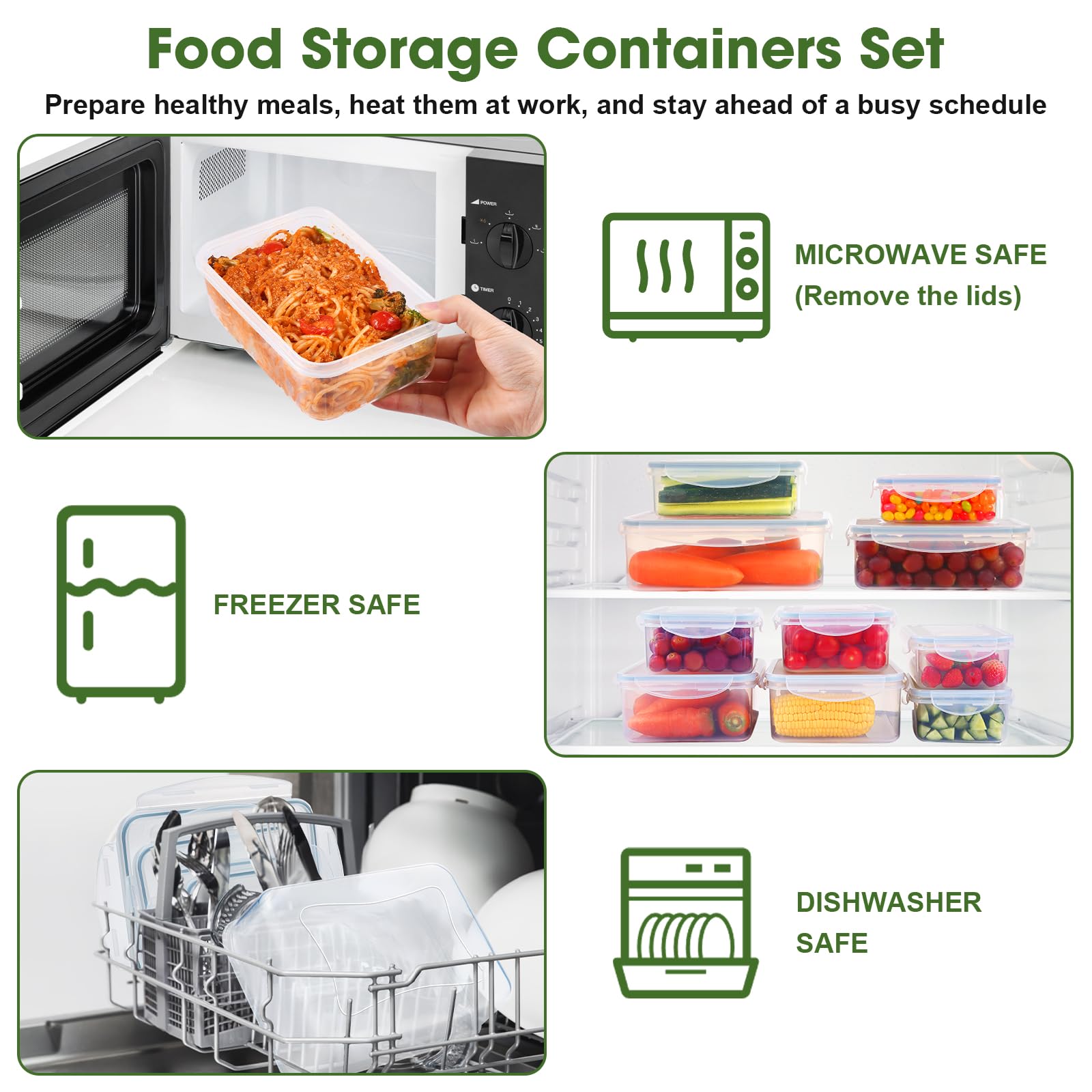 YASHE 24 PCS Airtight Food Containers with Lids(12 Lids + 12 Containers), Plastic Storage Meal Prep Container- Stackable 100% Leakproof & Microwave Organization and Storage Sets