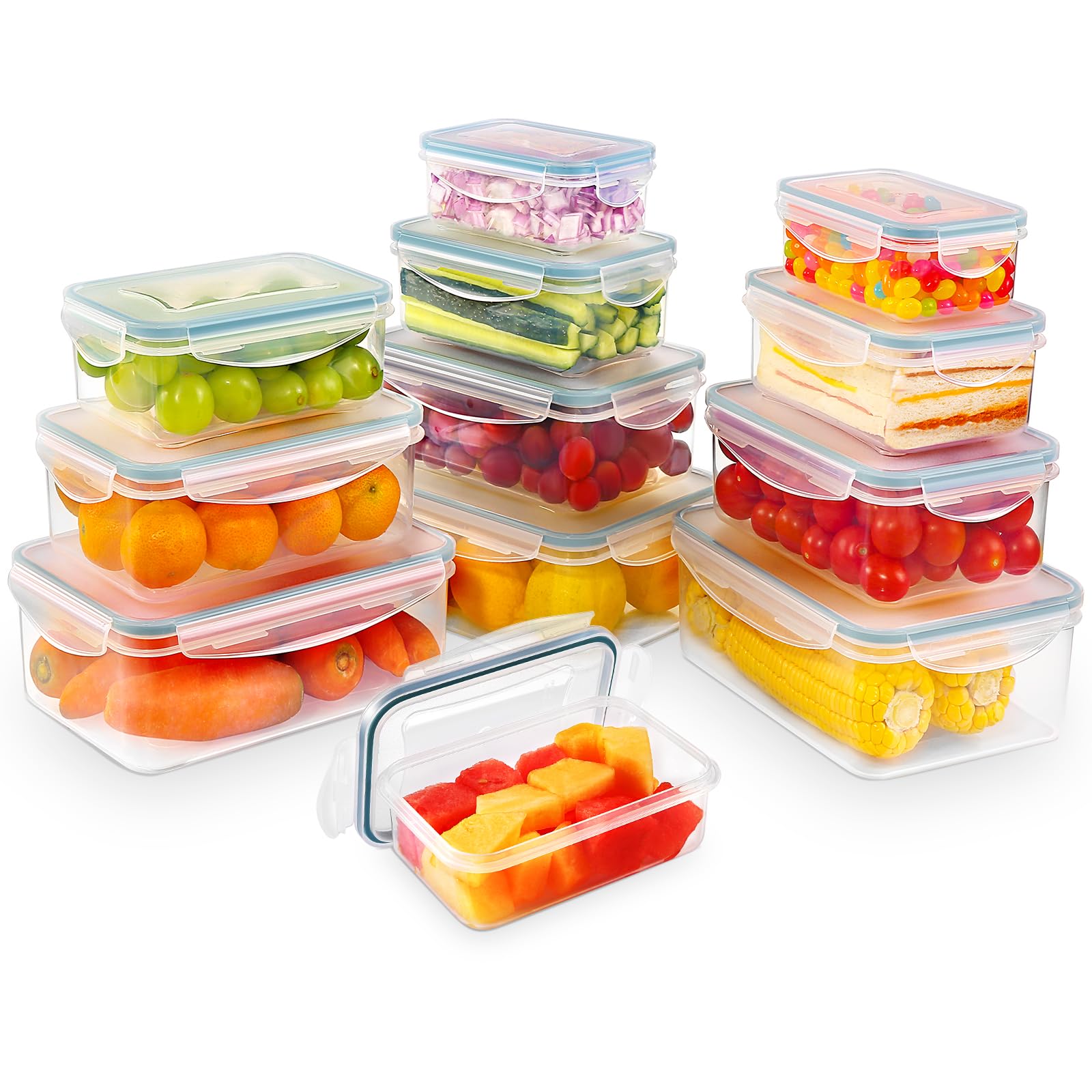 YASHE 24 PCS Airtight Food Containers with Lids(12 Lids + 12 Containers), Plastic Storage Meal Prep Container- Stackable 100% Leakproof & Microwave Organization and Storage Sets