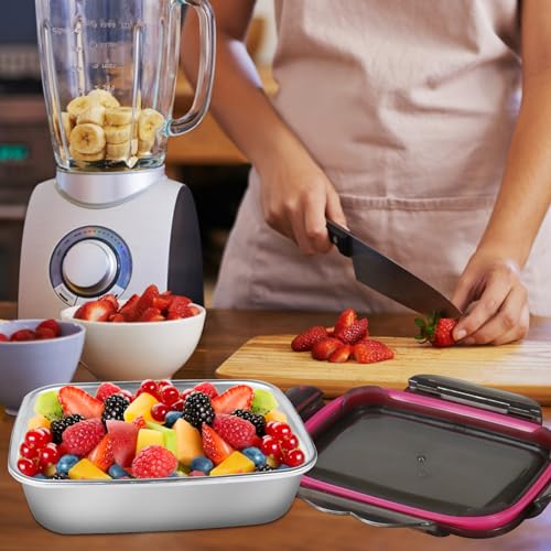 ATRDTO 3Pieces Stainless Steel Food Storage Container with Lids Airtight Metal Food Containers Stackable Meal Prep Leftover Containers for Freezer Fridge Oven Dishwasher Safe 20oz/50oz/64oz