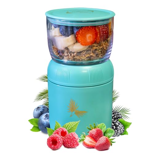 Healthy Habits Parfait Cups with Lids - Insulated Yogurt Containers with Lids - Leak Proof Overnight Oats Containers with Lids - Twist & Lock Salad Container with Spoon and Fork (Turquoise)