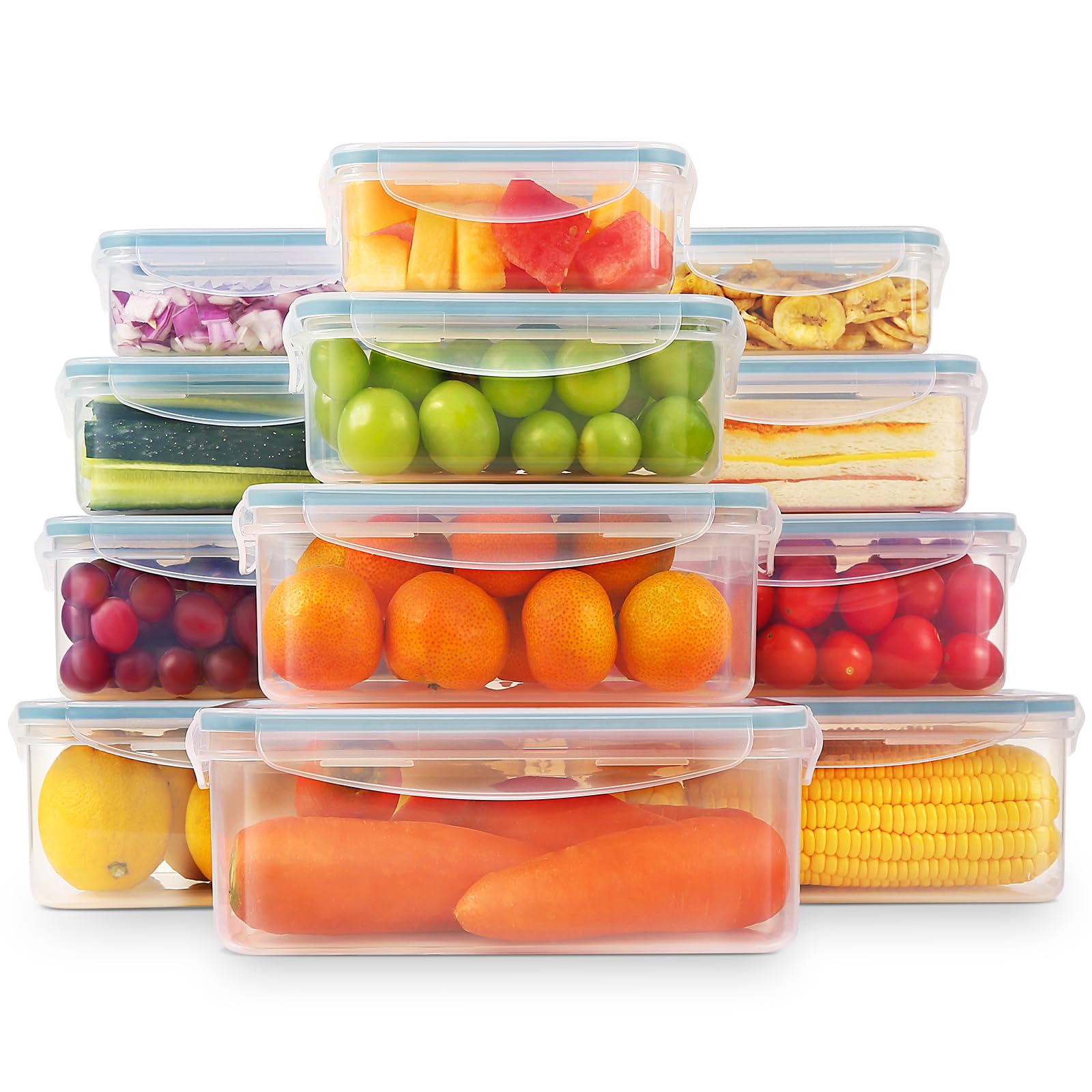 YASHE 24 PCS Airtight Food Containers with Lids(12 Lids + 12 Containers), Plastic Storage Meal Prep Container- Stackable 100% Leakproof & Microwave Organization and Storage Sets