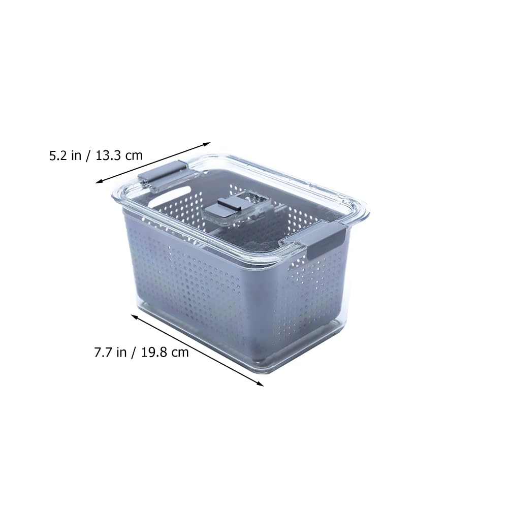 Cabilock Vegetable Fruit Storage Containers, Fresh Draining Basket, Box Refrigerator Crisper Fruit Fresh Containers Dual-Layer Food Storage Bin with Breathable Valve for Fridge, Dark Grey