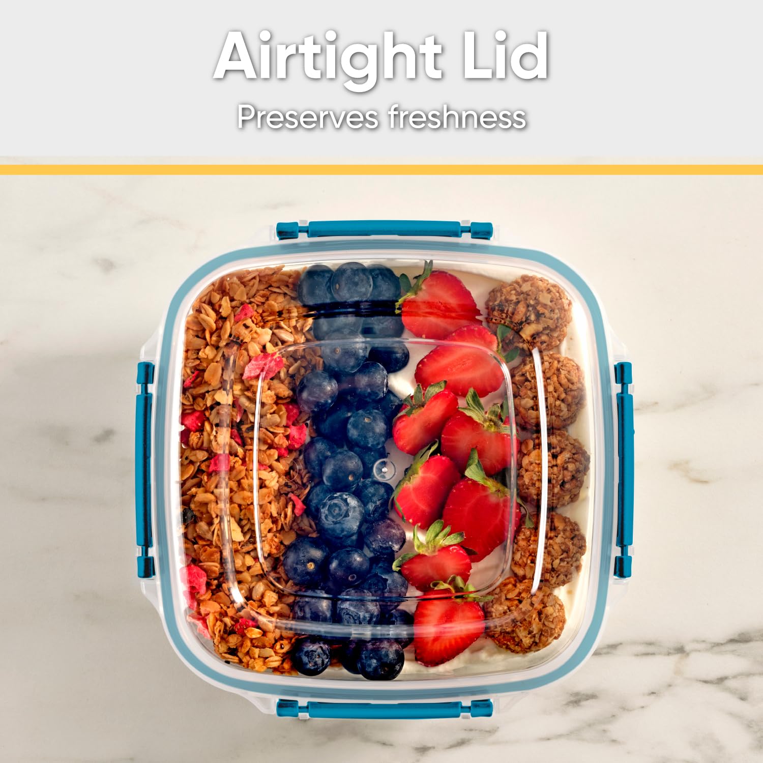 Superio Plastic Food Storage Containers with Airtight Lids, 8 Pack- 48 Oz, BPA Free, Leakproof, Stackable, Microwave, Dishwasher, Freezer Safe, Blue