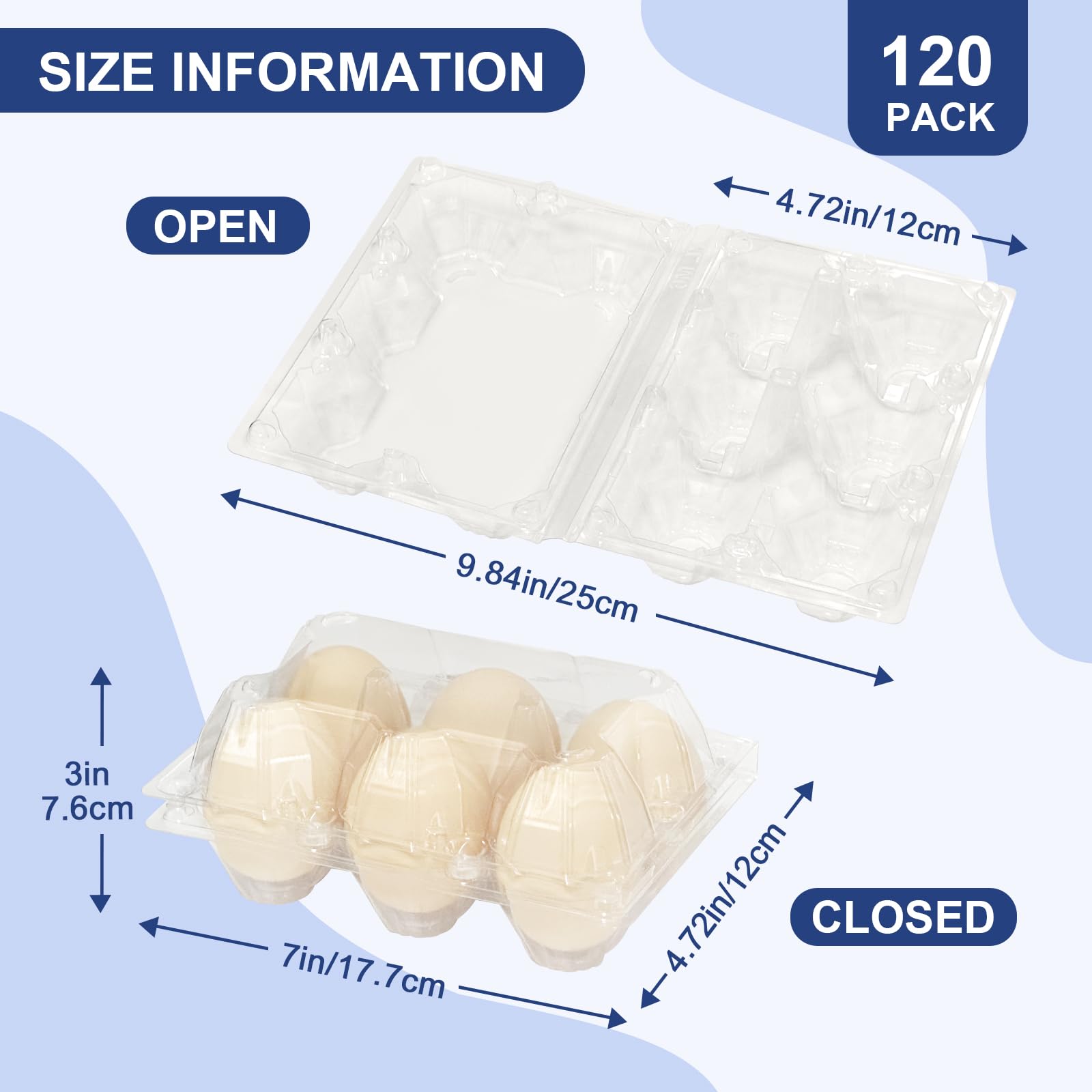 Pintuson Large 120 Pack Jumbo Egg Carton 6 Count - Duck Egg Carton Bulk - Exact Large Half Dozen Egg Cartons