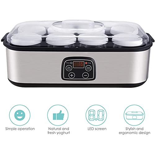 Yogurt maker, Automatic Digital Yogurt Maker Machine with LCD Display, 8 Glass Jars 48 Ozs, Stainless Steel Design,Auto Temp Control
