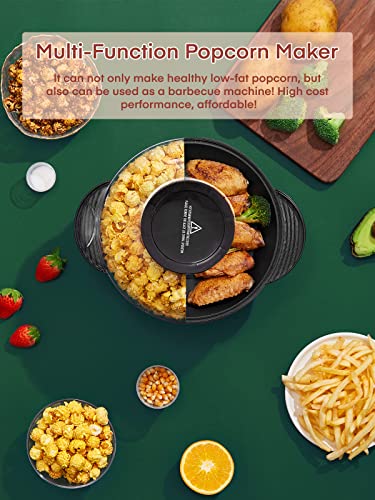 Popcorn Machine, 2-in-1 Automatic Stirring Hot Oil Popcorn Popper Maker & Grill Machine, Large Lid for Serving Bowl, 2 Measuring Spoons, Cleaning Brush, for Movie Night Kids Party Healthy Snacks