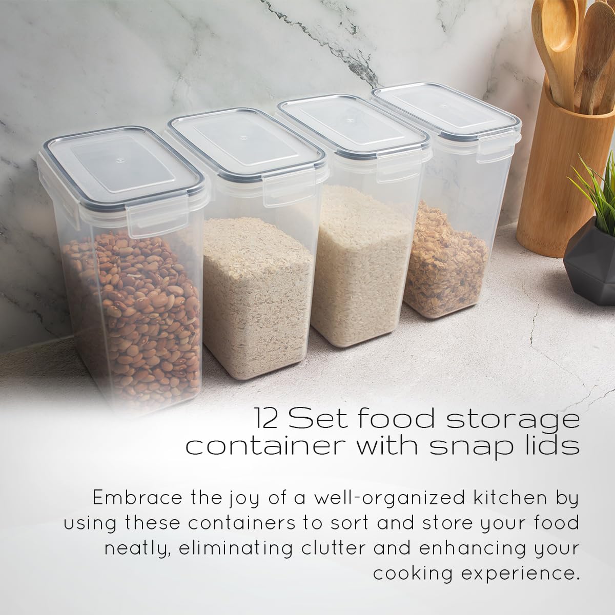 Ceybo Set of 12 Airtight Pantry Storage Containers with Snap Lids, Includes 16 Labels, 1 Marker and a Set of Measuring Spoons for Kitchen Organization (Blue)