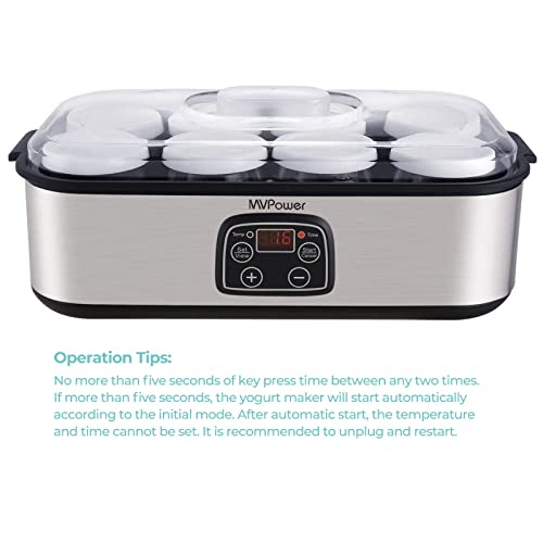 Yogurt maker, Automatic Digital Yogurt Maker Machine with LCD Display, 8 Glass Jars 48 Ozs, Stainless Steel Design,Auto Temp Control