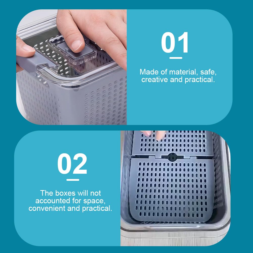 Cabilock Vegetable Fruit Storage Containers, Fresh Draining Basket, Box Refrigerator Crisper Fruit Fresh Containers Dual-Layer Food Storage Bin with Breathable Valve for Fridge, Dark Grey