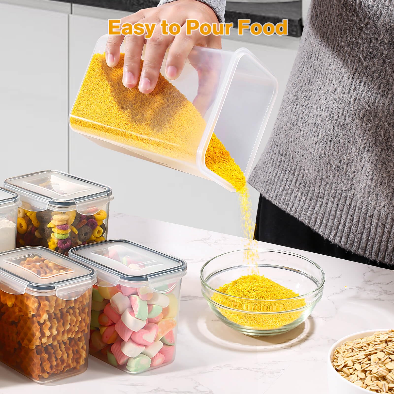 YASHE Airtight Pantry Storage Containers Set of 16, BPA Free Plastic Food Storage for Cereal, Pasta and Snacks, Stackable Kitchen Organizer with Labels, Marker & Measuring Cups