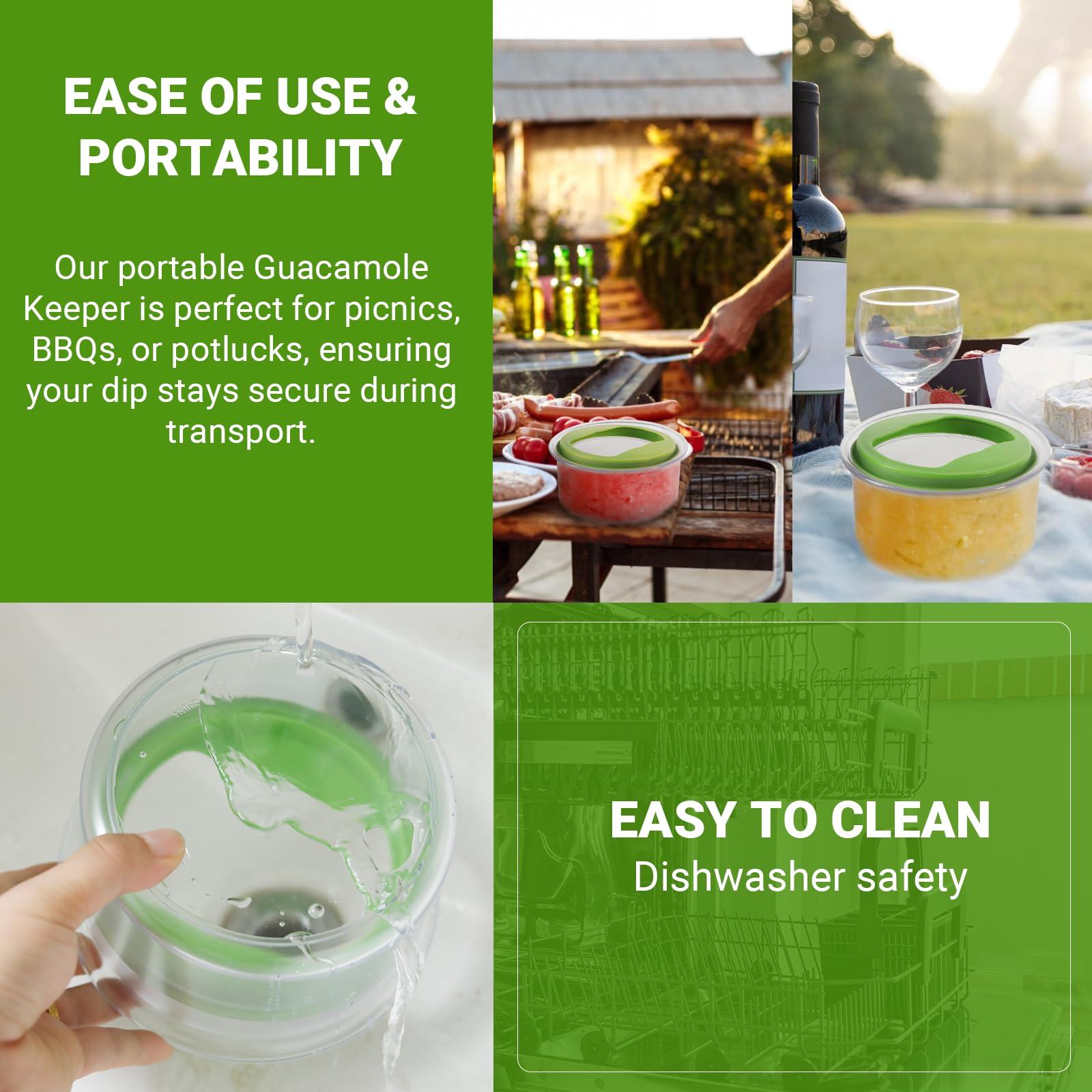 3Pack Guacamole Saver Containers, Wholly Guacamole Pro Keeper for Fridge, Avocado Dip Airtight Bowls, for Spice, Fruit and Vegetable, Marinade, Berry Mix, Seasoning, Prepworks Progressive Storage Box
