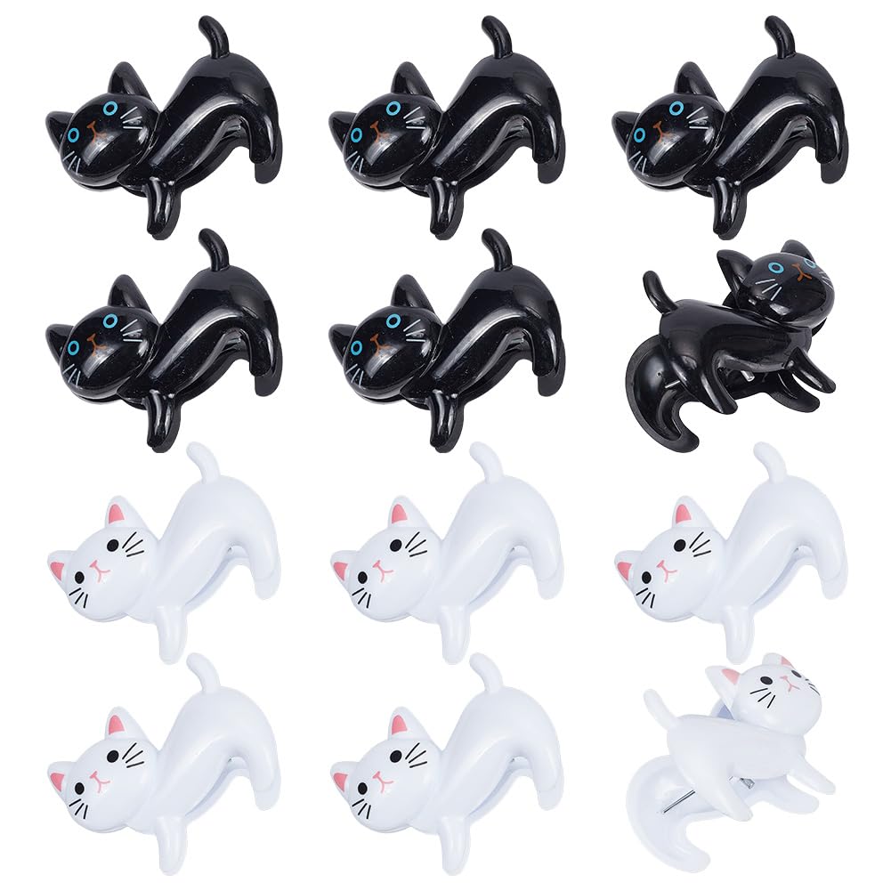 DELORIGIN 12pcs Cat-shaped Bag Clips 2 Colors Plastic Bread Bag Clips Snack Clips with Cat Designs Kitchen and Food Bag Sealer Clips for Airtight Seal Food Storage Hanging Photos Crafts Decorative