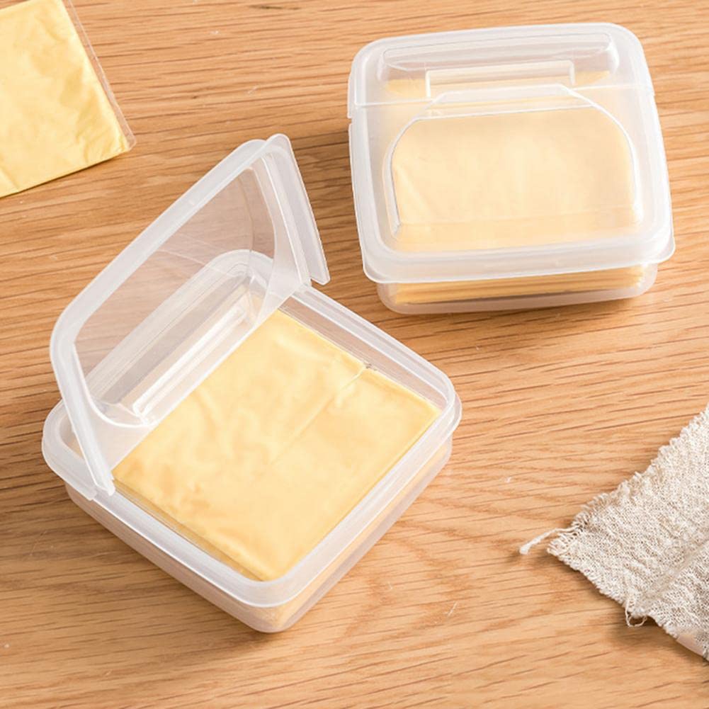 Elvaesther Cheese Container for Refrigerator, 2pcs Food Storage Cheese Box, Flip-top Butter Block Cheese Slice Storage Box, Fruit Vegetable Fresh-Keeping Organizer Containers with Lid Transparent