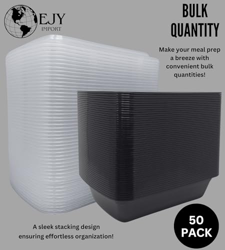 EJY IMPORT Rectangular And Round Meal Prep Food Containers with Lids - Stackable - Dishwasher/Microwave/Freezer Safe - One Compartment Box - Reusable Storage - 50 Sets (38 OZ - 50 SETS - RECTANGLE)