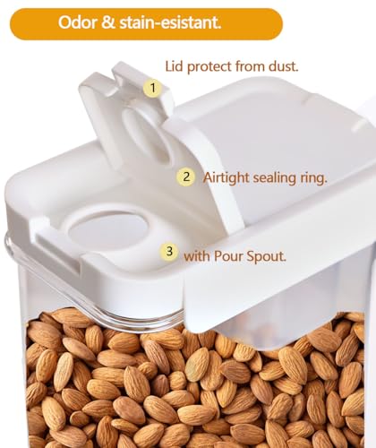 Besmal Cereal Storage Container with Airtight Lid Pour Spout Measuring Cup Plastic Air Tight Small Container for Dry Food, Pet Food Clear Rice dispenser 1.1L/37.2oz 1Qt