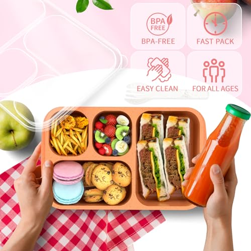 XGXN Bento Lunch Box Set - 4 Meal Prep Containers for Kids & Adults, Thickened and Easy-to-clean Lunch Box Containers, Stackable, Microwave Safe, BPA-Free (Wheat(Purple/Green/Blue/Orange))