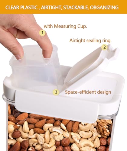 Besmal Cereal Storage Container with Airtight Lid Pour Spout Measuring Cup Plastic Air Tight Small Container for Dry Food, Pet Food Clear Rice dispenser 1.1L/37.2oz 1Qt