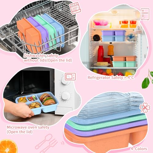 XGXN Bento Lunch Box Set - 4 Meal Prep Containers for Kids & Adults, Thickened and Easy-to-clean Lunch Box Containers, Stackable, Microwave Safe, BPA-Free (Wheat(Purple/Green/Blue/Orange))