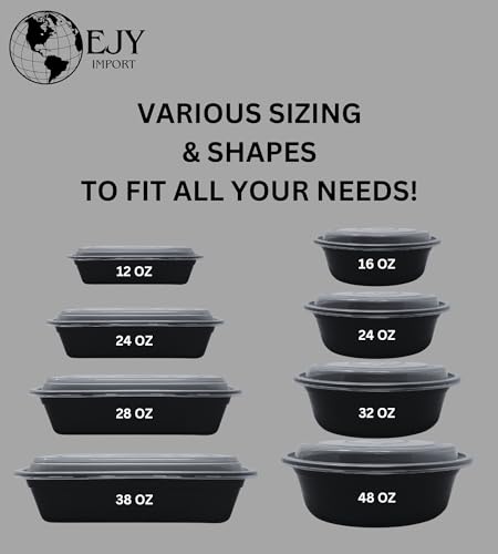 EJY IMPORT Rectangular And Round Meal Prep Food Containers with Lids - Stackable - Dishwasher/Microwave/Freezer Safe - One Compartment Box - Reusable Storage - 50 Sets (38 OZ - 50 SETS - RECTANGLE)