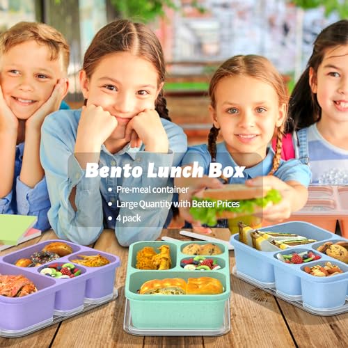 XGXN Bento Lunch Box Set - 4 Meal Prep Containers for Kids & Adults, Thickened and Easy-to-clean Lunch Box Containers, Stackable, Microwave Safe, BPA-Free (Wheat(Purple/Green/Blue/Orange))